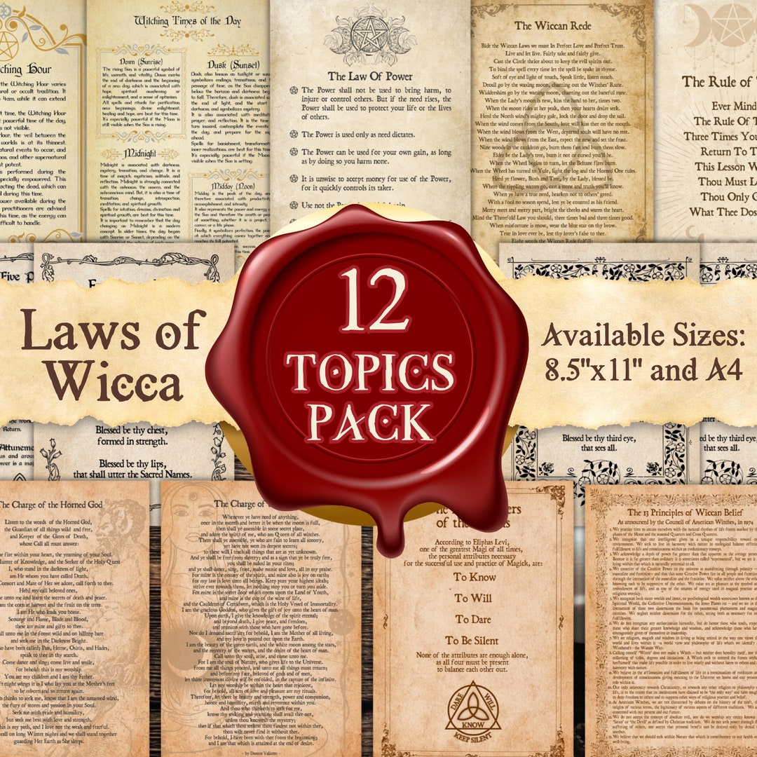 Laws of Wicca PACK Instant Digital Download Printable Pages Sizes A4 ...