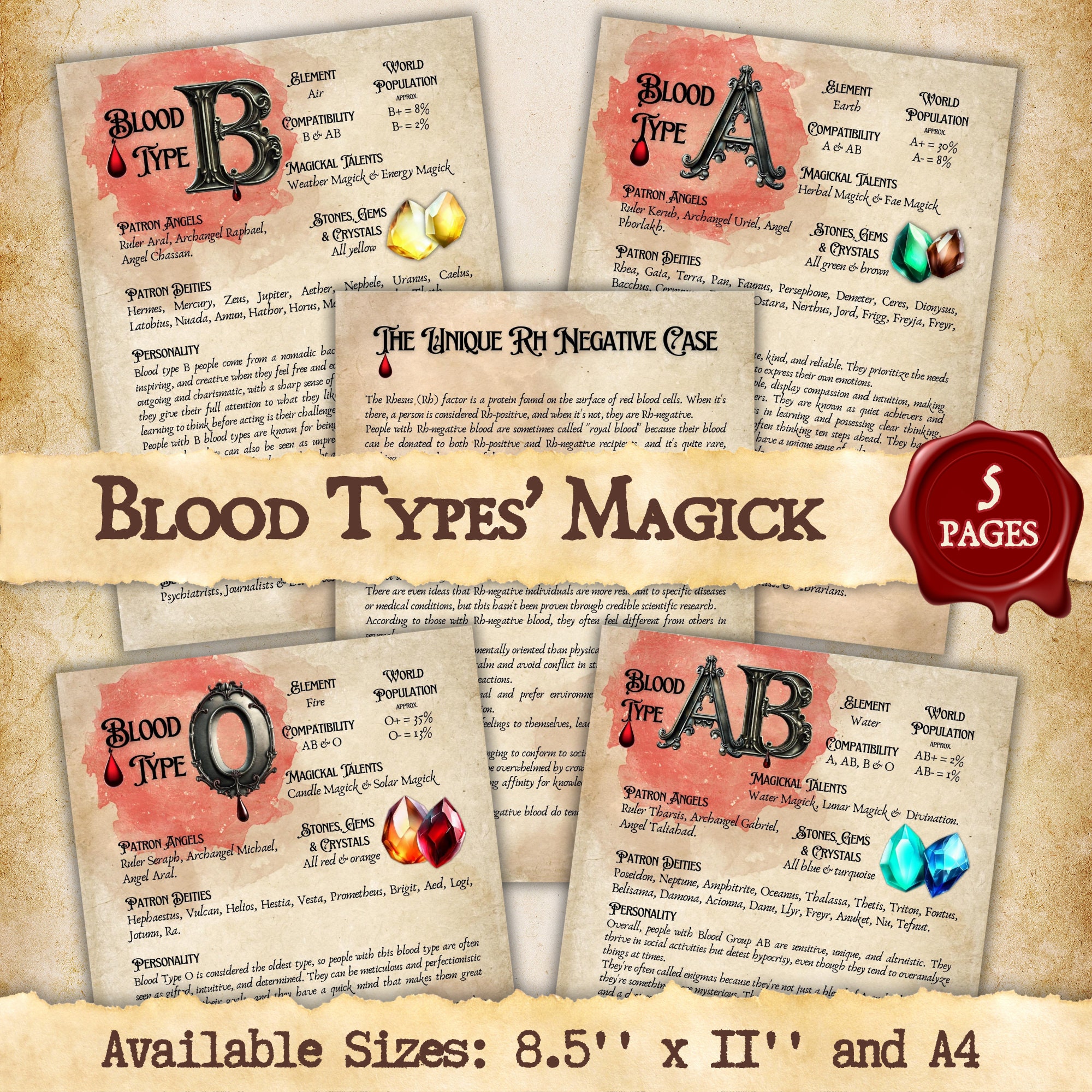Blood Types Magick Instant Digital Download Book of Shadows / Grimoire ...