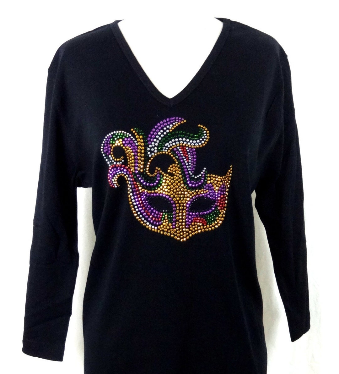 Hand Embellished Rhinestone and Stud Gold & Multi-colored Mardi Gras ...