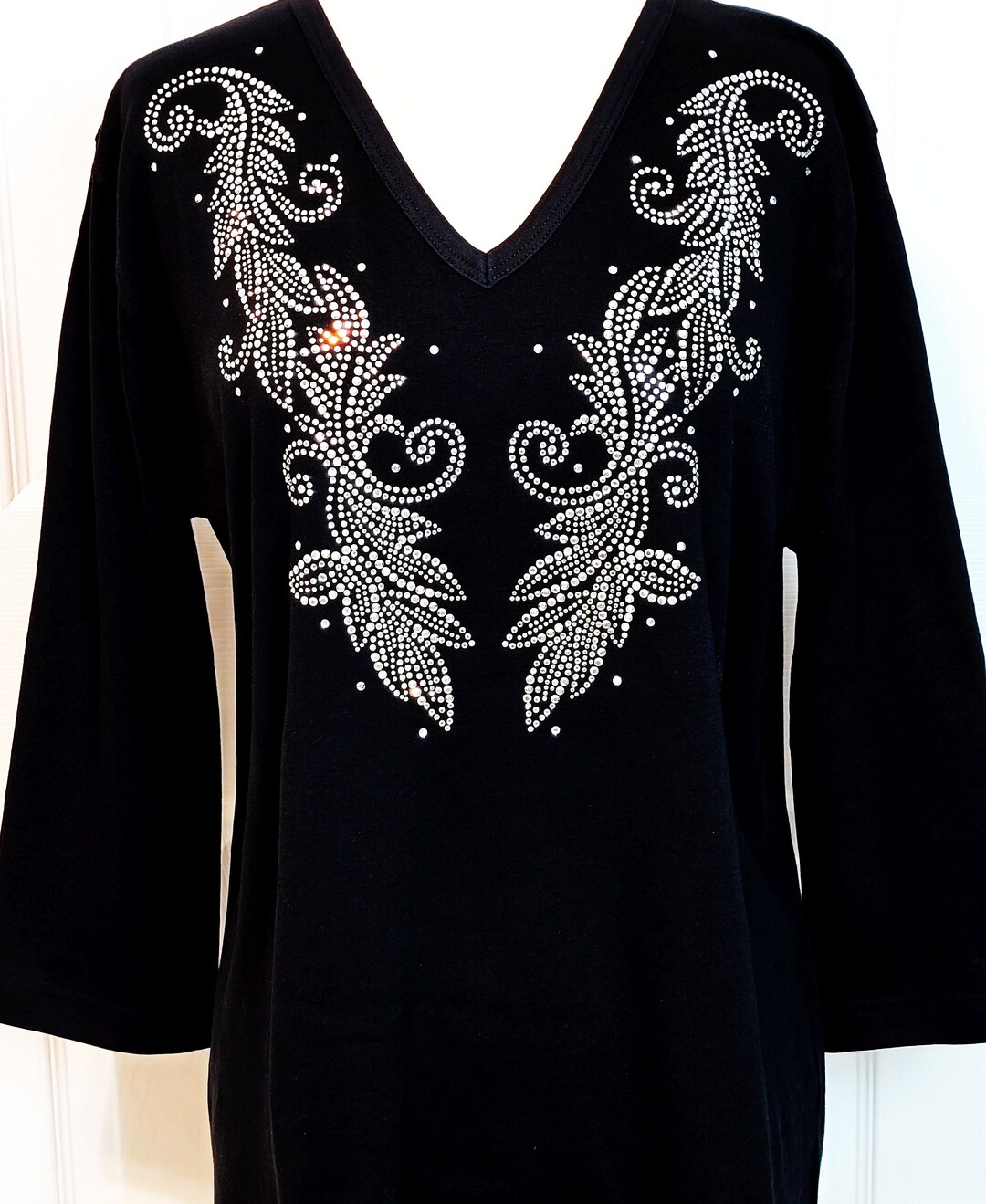 Hand Embellished Silver & Crystal Rhinestone and Stud Leaves Design ...