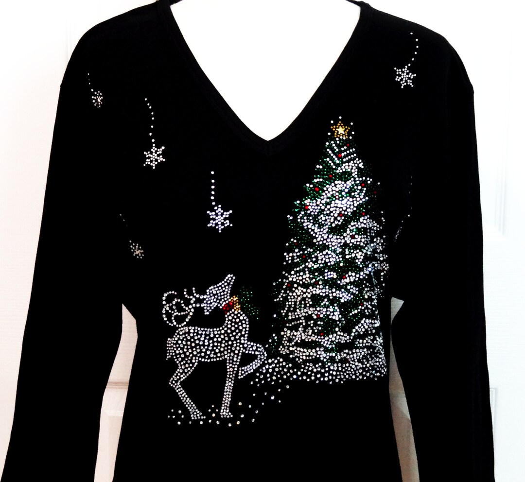 Hand Embellished Rhinestone Large Christmas Tree Reindeer Snowflakes ...