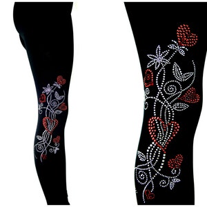 Plus Size Full Length Leggings Embellished Rhinestone Red Heart Swirls ...