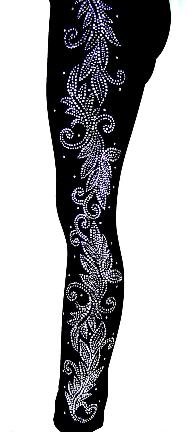 Plus Size Full Length Leggings Embellished Rhinestone Silver Mardi Gras ...