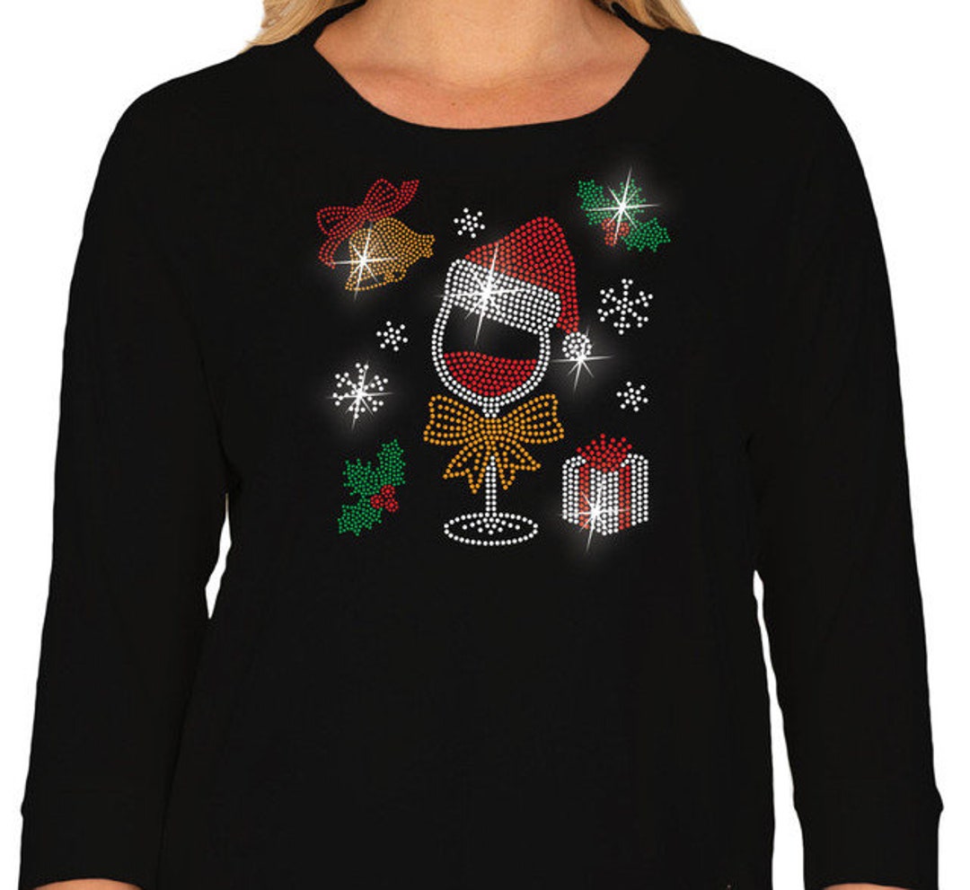 Hand Embellished Rhinestone Santa Hat Wine Cocktail Glass With ...