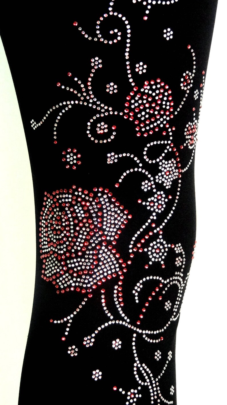 Plus Size Full Length Leggings Embellished Rhinestone Trailing - Etsy