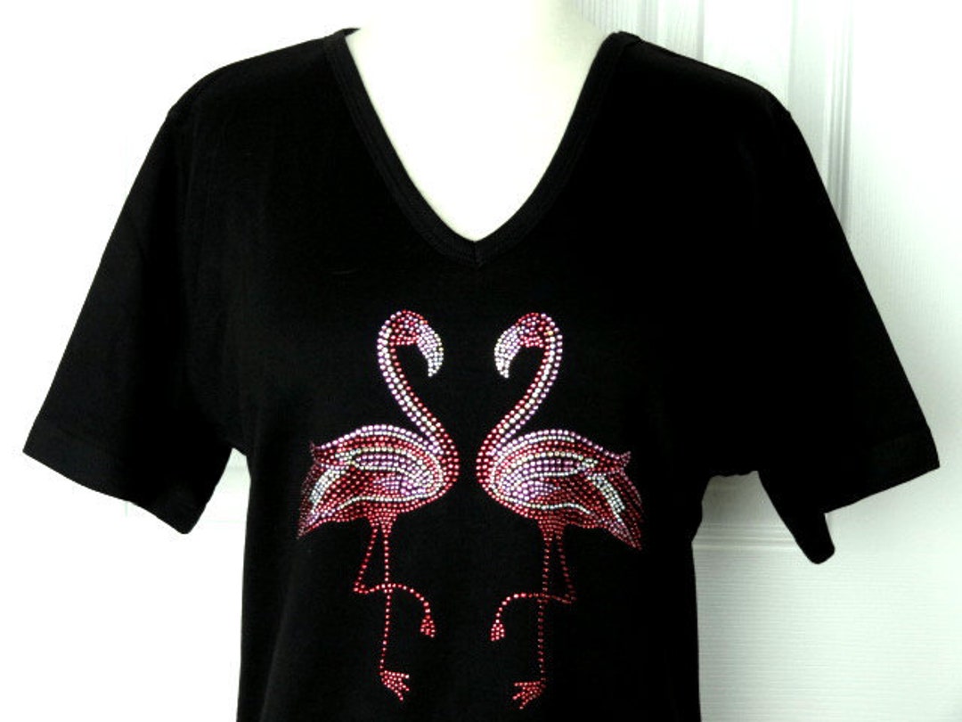 All Rhinestone Embellished Shimmering Large Pink Flamingo's Short or 3/ ...
