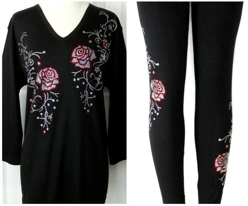 Plus Size Full Length Leggings Embellished Rhinestone Trailing Etsy