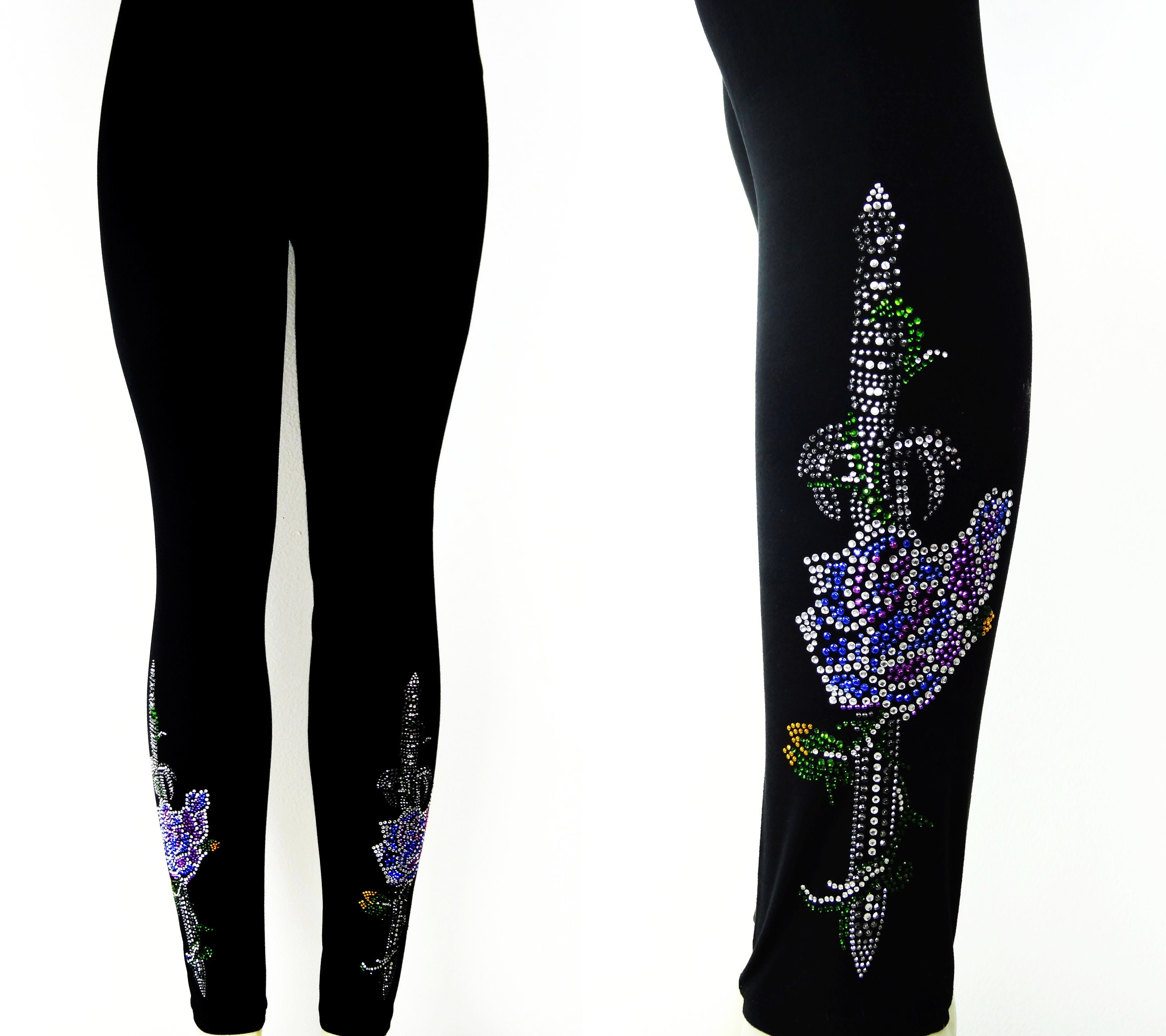 Plus Size Full Length Leggings Embellished Rhinestone And Shiny Etsy