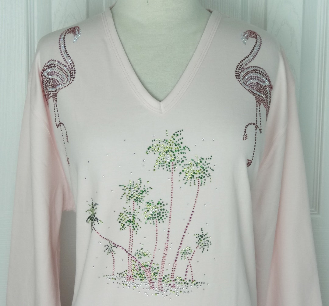 All Rhinestone Embellished Shimmering Large Pink Flamingo's & Beach ...