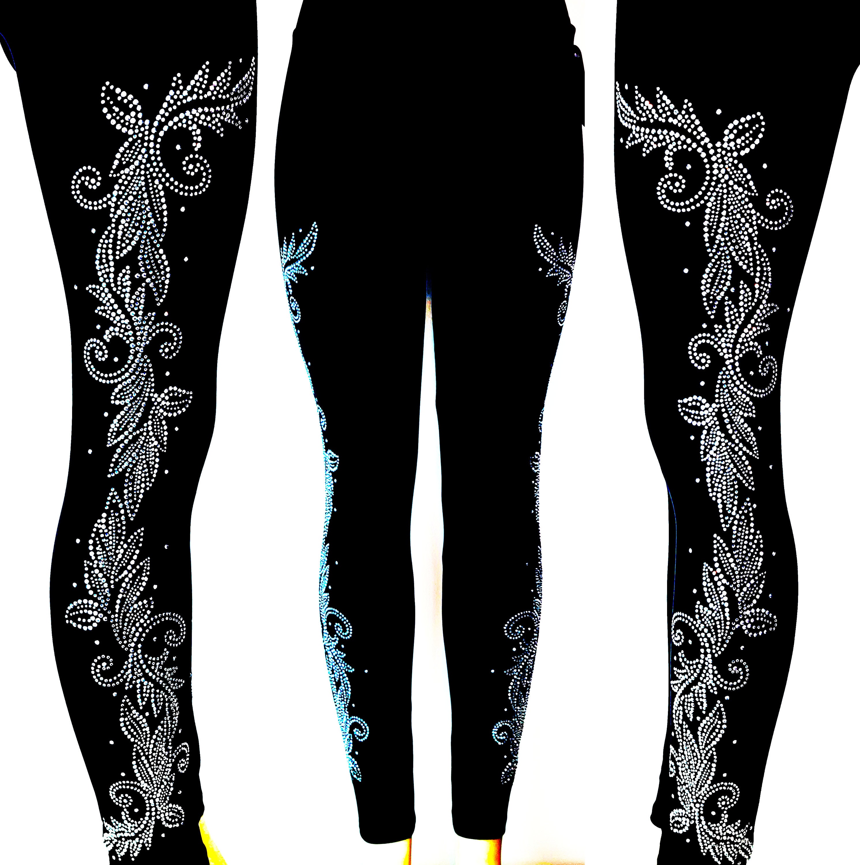 Plus Size Full Length Leggings Embellished Rhinestone Silver Mardi Gras ...