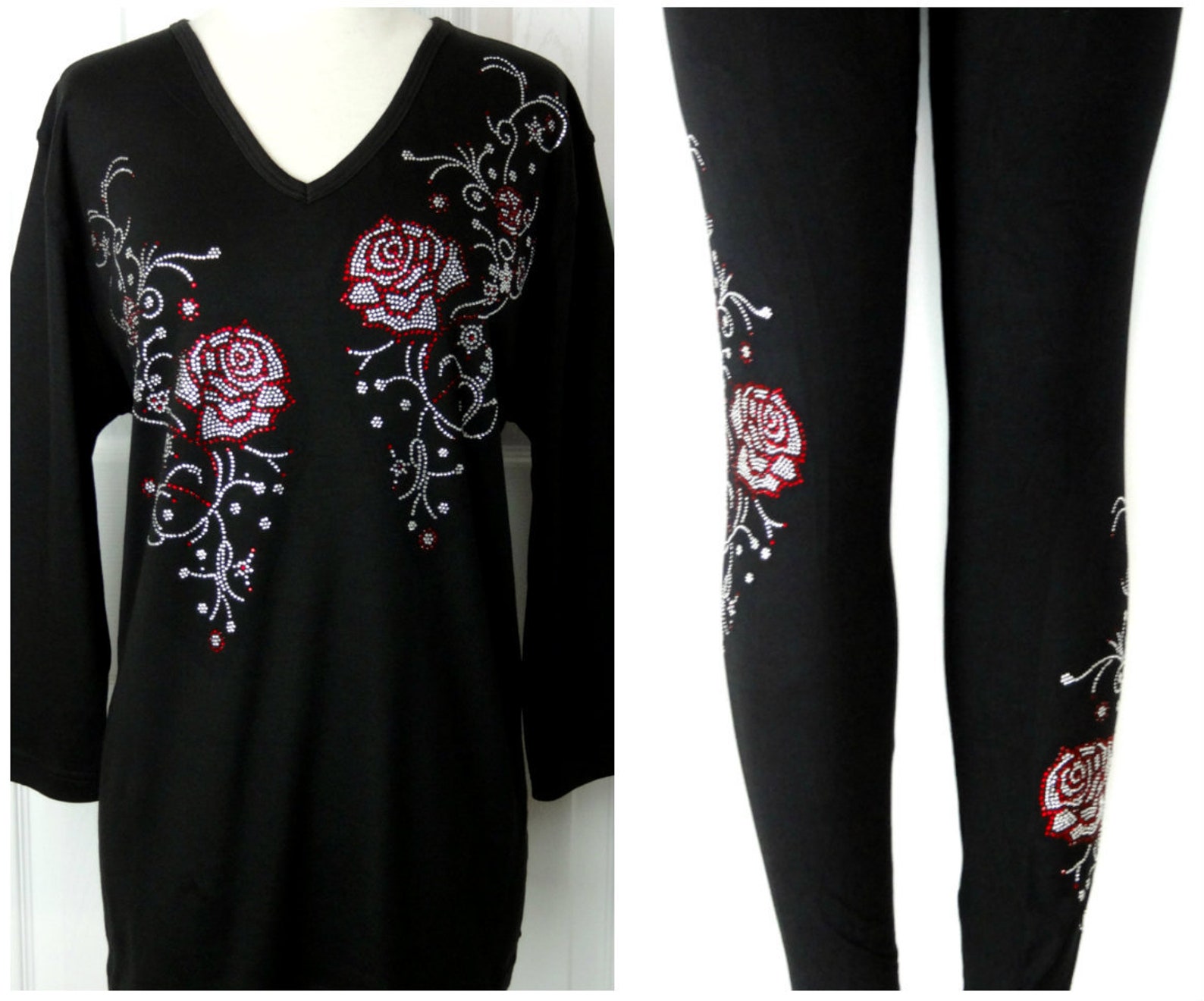 Hand Embellished Rhinestone Trailing Red & Crystal Roses and Vines ...