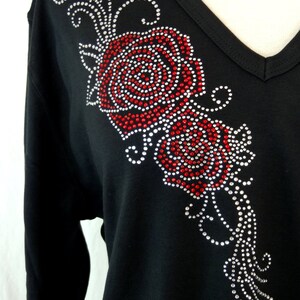 Embellished All Rhinestone Crystal Clear and Red Trailing Red Roses 3/4 ...