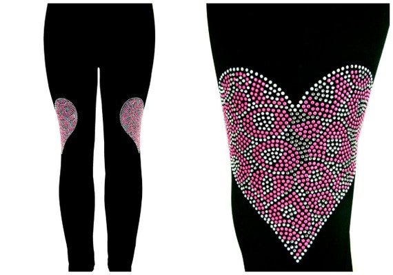 Plus Size Full Length Leggings Embellished Rhinestone Pink & | Etsy