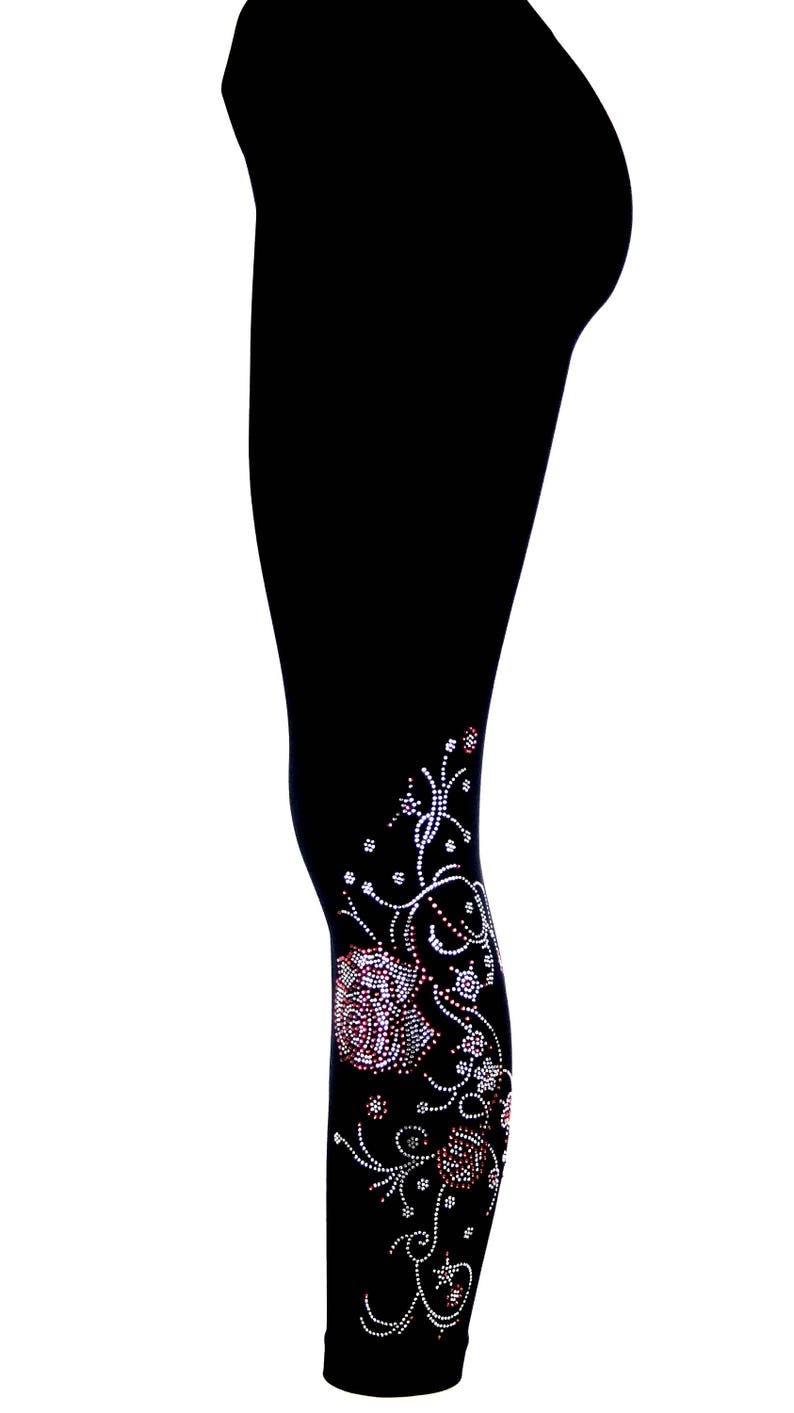 Plus Size Capri Length Leggings Embellished Rhinestone Trailing Pink ...
