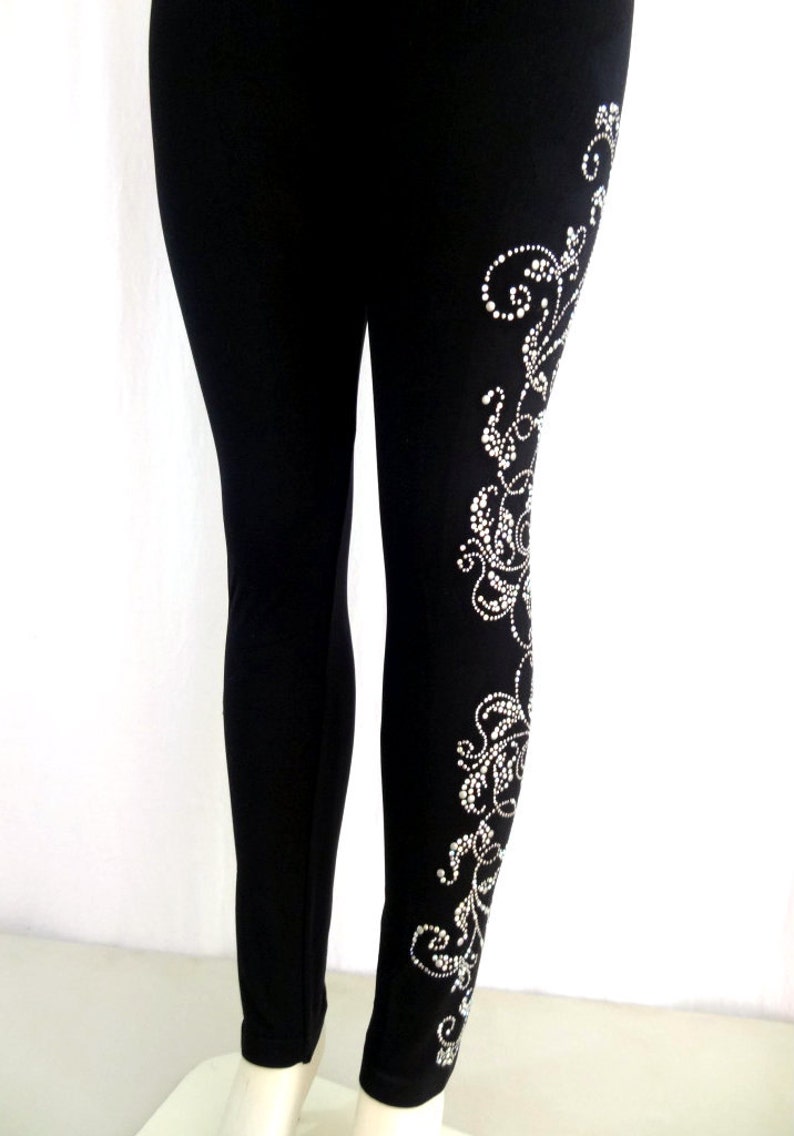 Plus Size Full Length Leggings Embellished Rhinestone And Etsy
