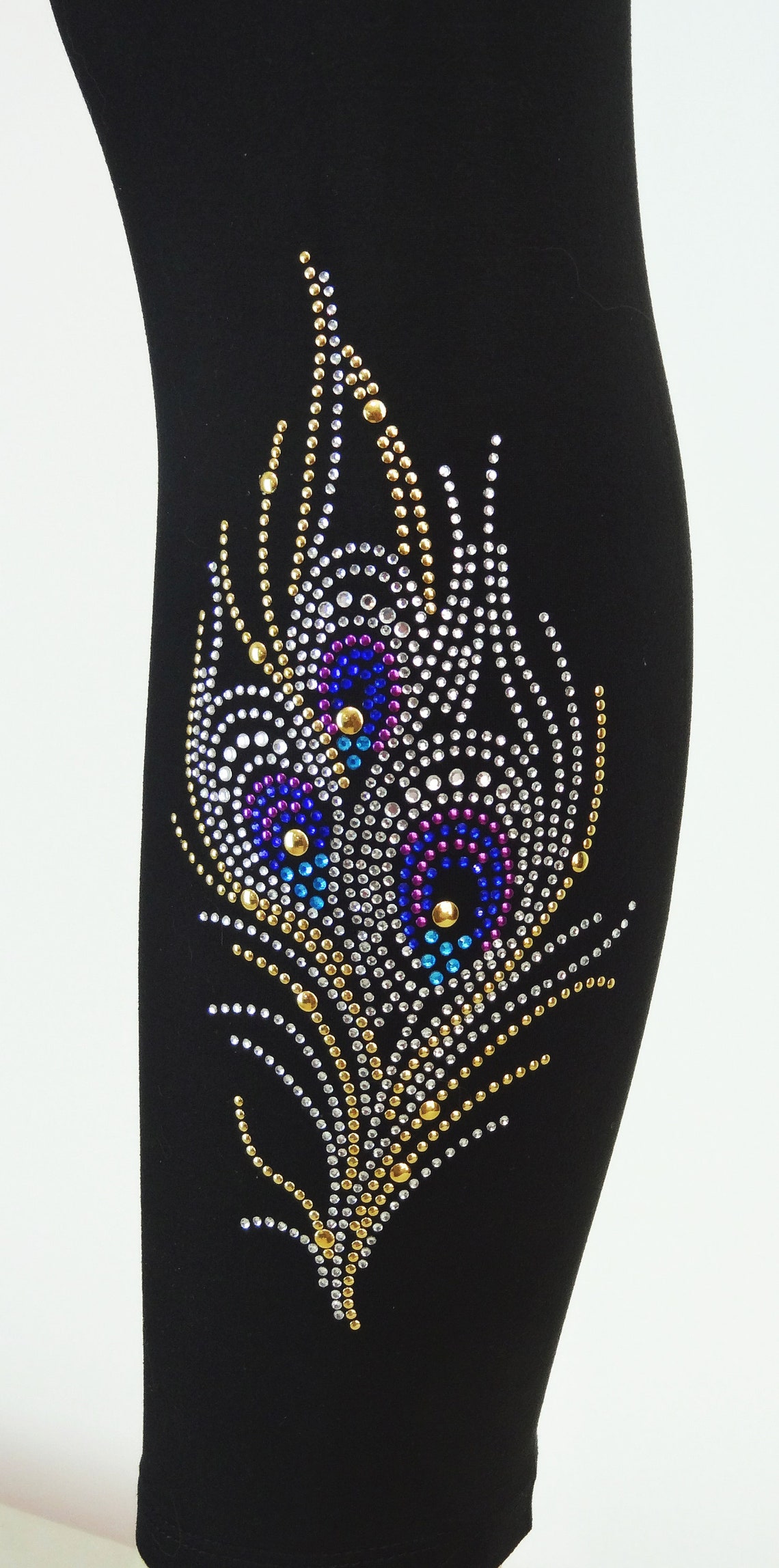 Plus Size Black Capri Length Leggings Embellished Rhinestone & - Etsy