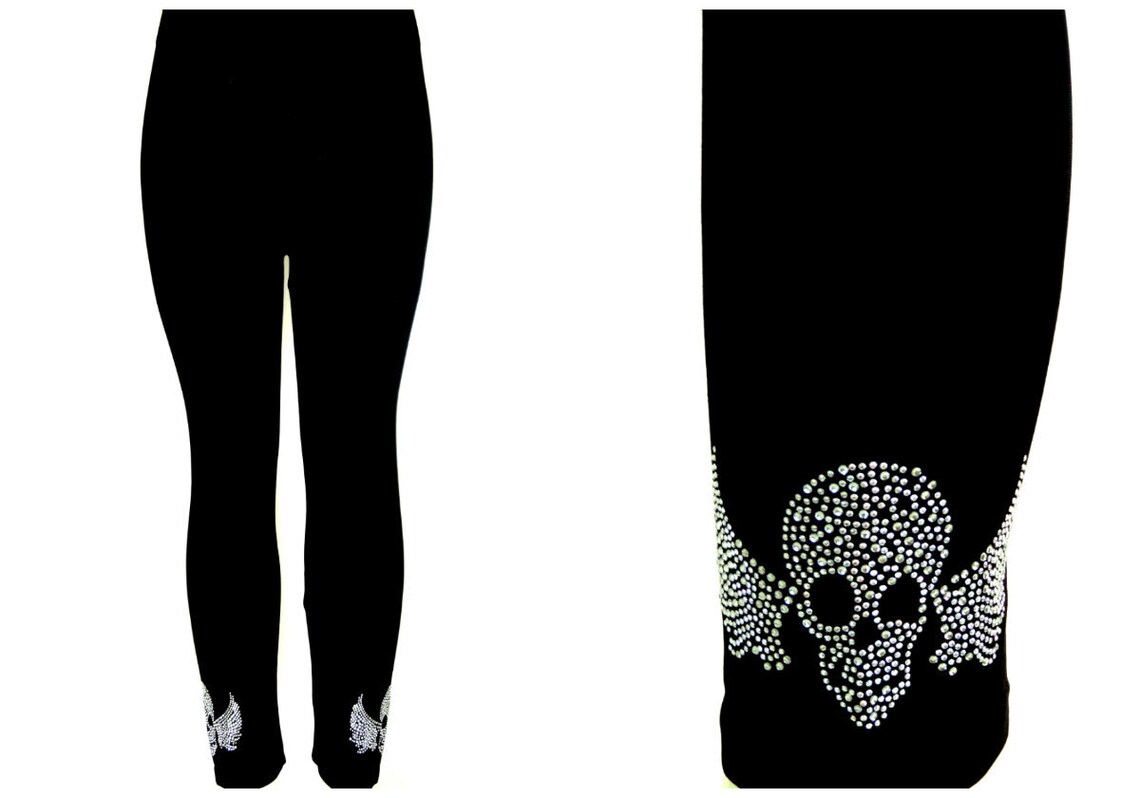 Plus Size Full Length Leggings Embellished Crystal Rhinestone & Silver ...