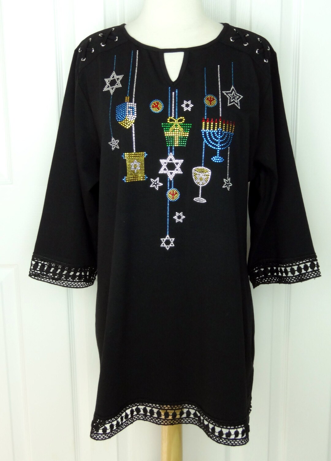 Tunic A-line Black Large Rhinestone Embellished Hanukkah Inspired ...