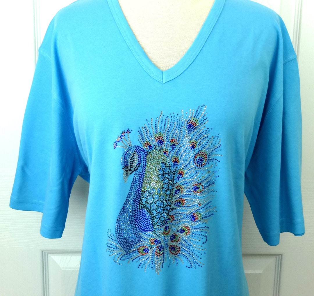 Hand Embellished All Rhinestone Princess Peacock Design Short Sleeve V ...