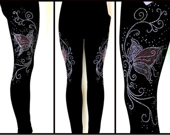 Plus Size Full Length Leggings Embellished Rhinestone Silver - Etsy