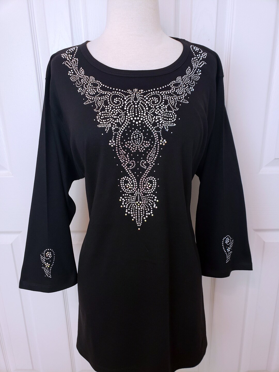Black A-line Tunic Hand Embellished Crystal & Iridescent Rhinestone ...