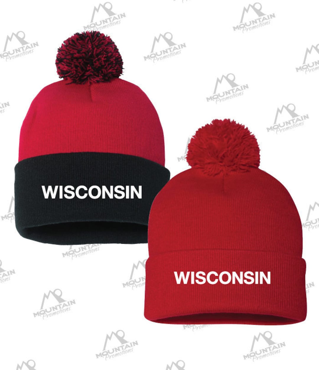 Wisconsin Pom Pom Beanie for Fans of the Wisconsin Badgers, Embroidered ...