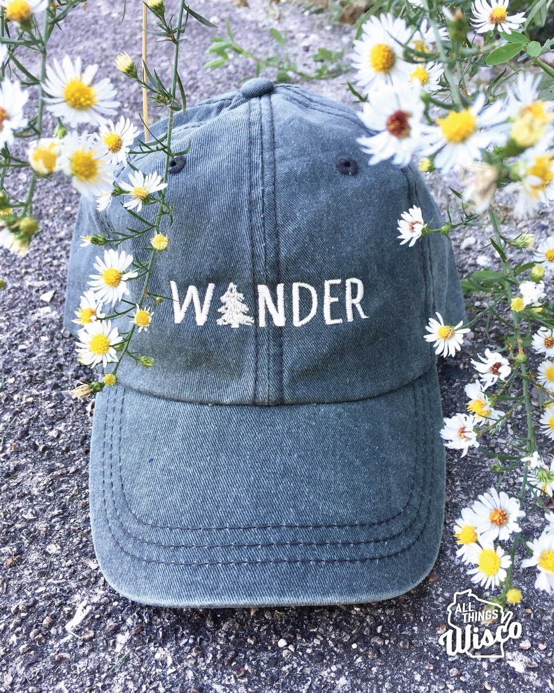 Wander Hat - Embroidered Pigment Dyed Dad Cap, Forest Hiking Tree ...