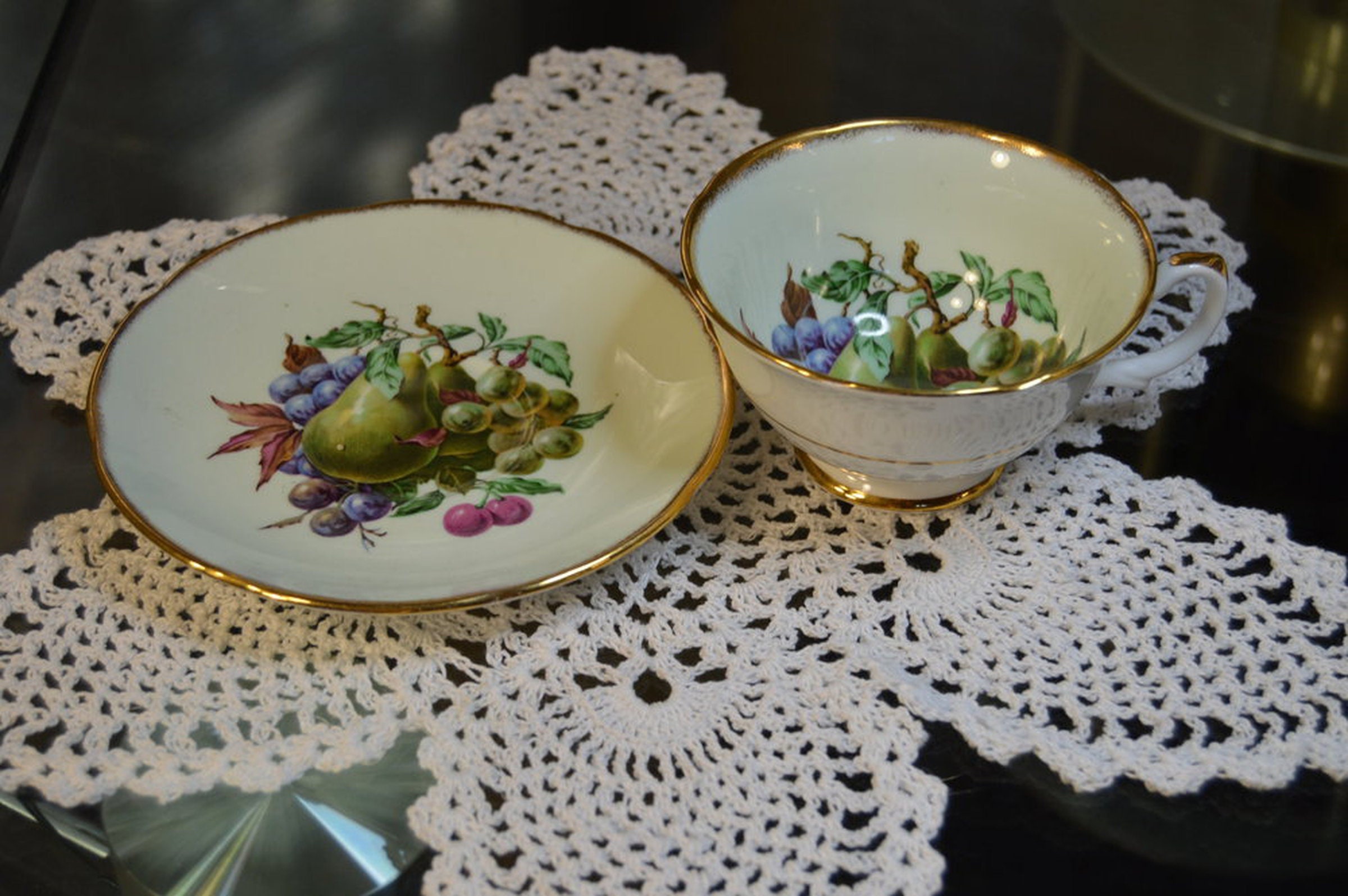 Vintage Pale Green Royal Grafton Tea Cup & Saucer Set With a Pear and ...