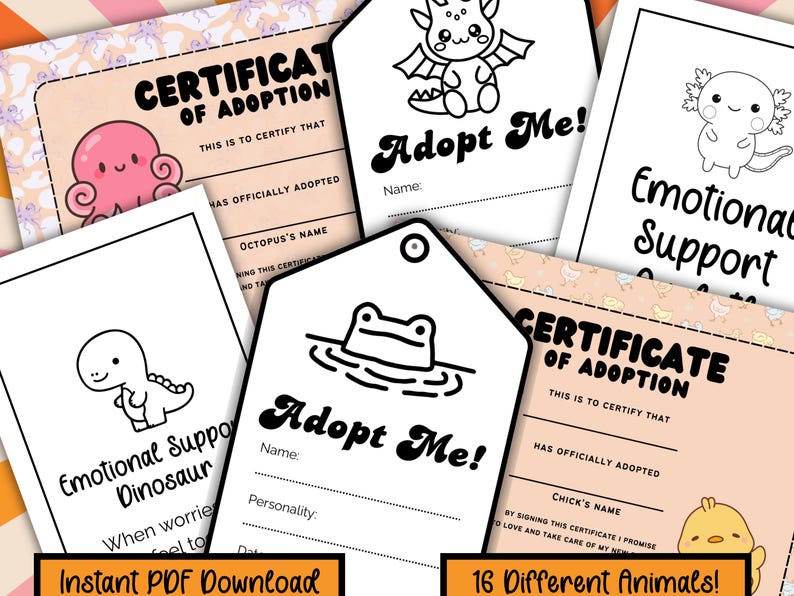 Stuffed Animal Adoption Certificates – Printable Adopt Me Tags, Crochet ...