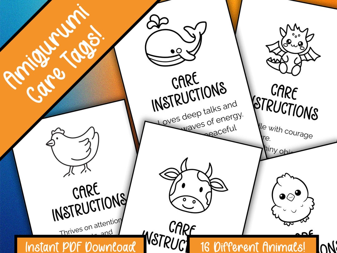 Crochet Labels | Amigurumi Care Tags | 16 Plushie Animal Designs (PDF ...