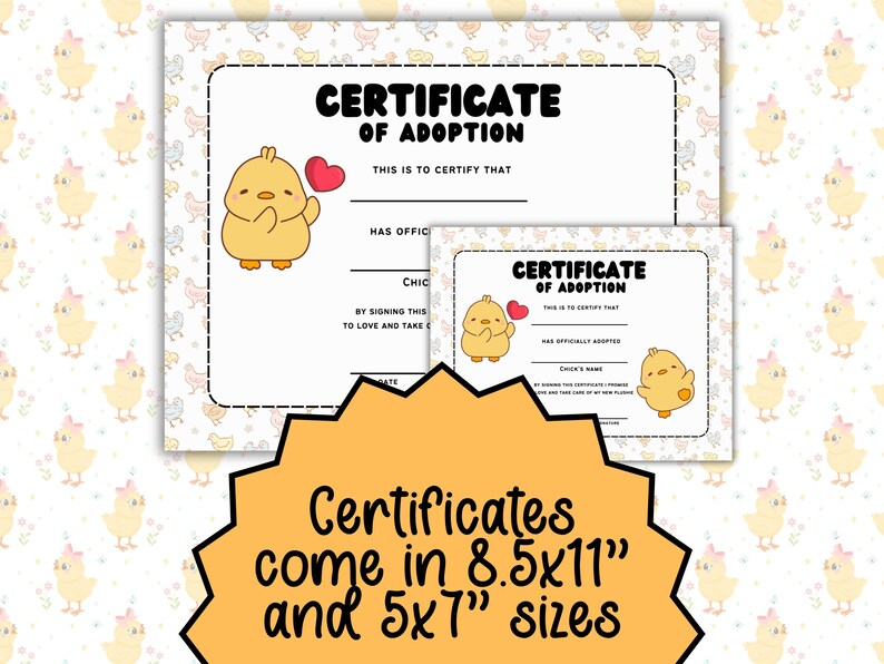 Printable Emotional Support Chick Tags Crochet Plushie Adoption ...