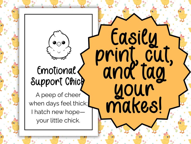 Printable Emotional Support Chick Tags Crochet Plushie Adoption ...