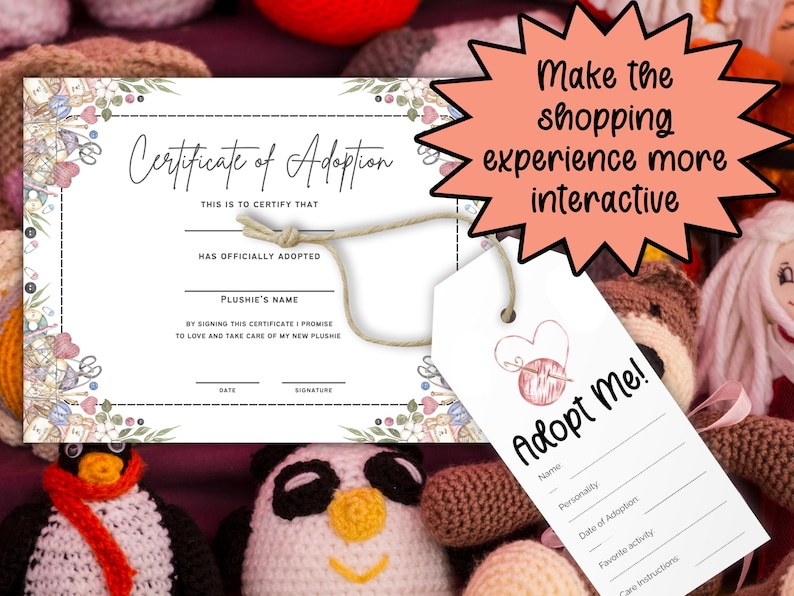 Plush Adoption Certificate & Tags: Crochet Amigurumi Inserts (US Letter ...