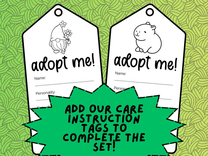 Plushie Adopt Me Tag Bundle | Amigurumi Adoption Gift Tags | Printable ...