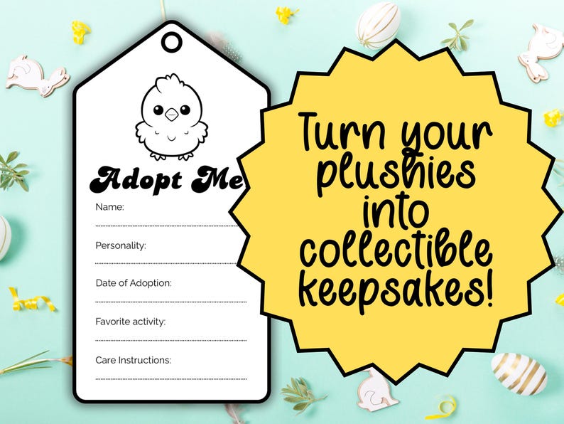 Adopt Me Tags for Amigurumi Chick | Easter Gift Tags for Chick Plushie ...
