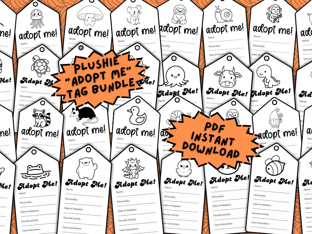 Plush Adopt Me Tags Printable PDF | Stuffed Animal Adoption Labels for ...