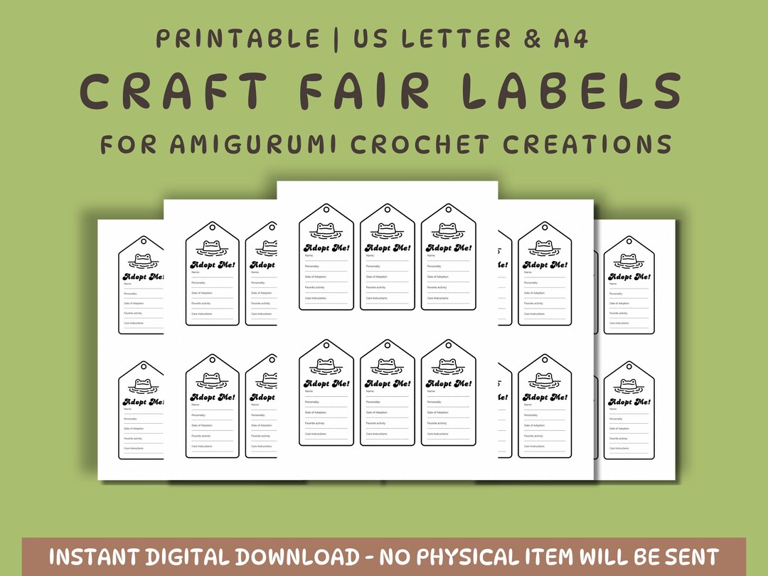 Printable Adopt Me Tag for Crochet Leggy Frogs – Editable Amigurumi ...