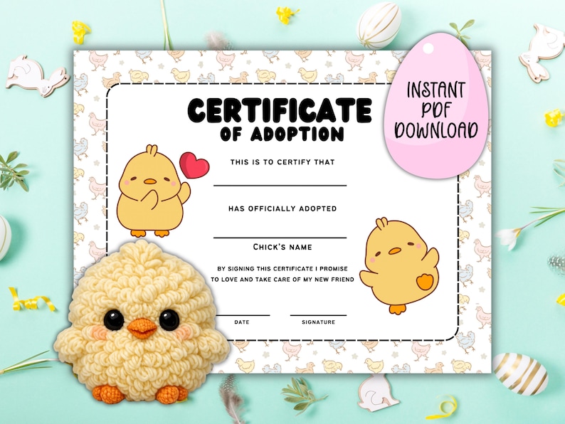 Adoption Certificate for Amigurumi Chick Plushies | Easter Classroom ...
