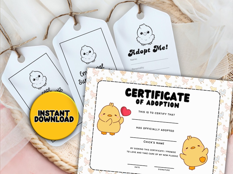 Printable Emotional Support Chick Tags Crochet Plushie Adoption ...