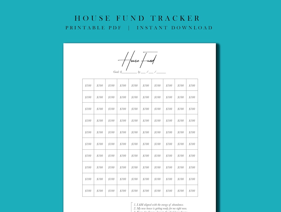 Printable House Fund Tracker With Affirmations | Instant Download - Etsy