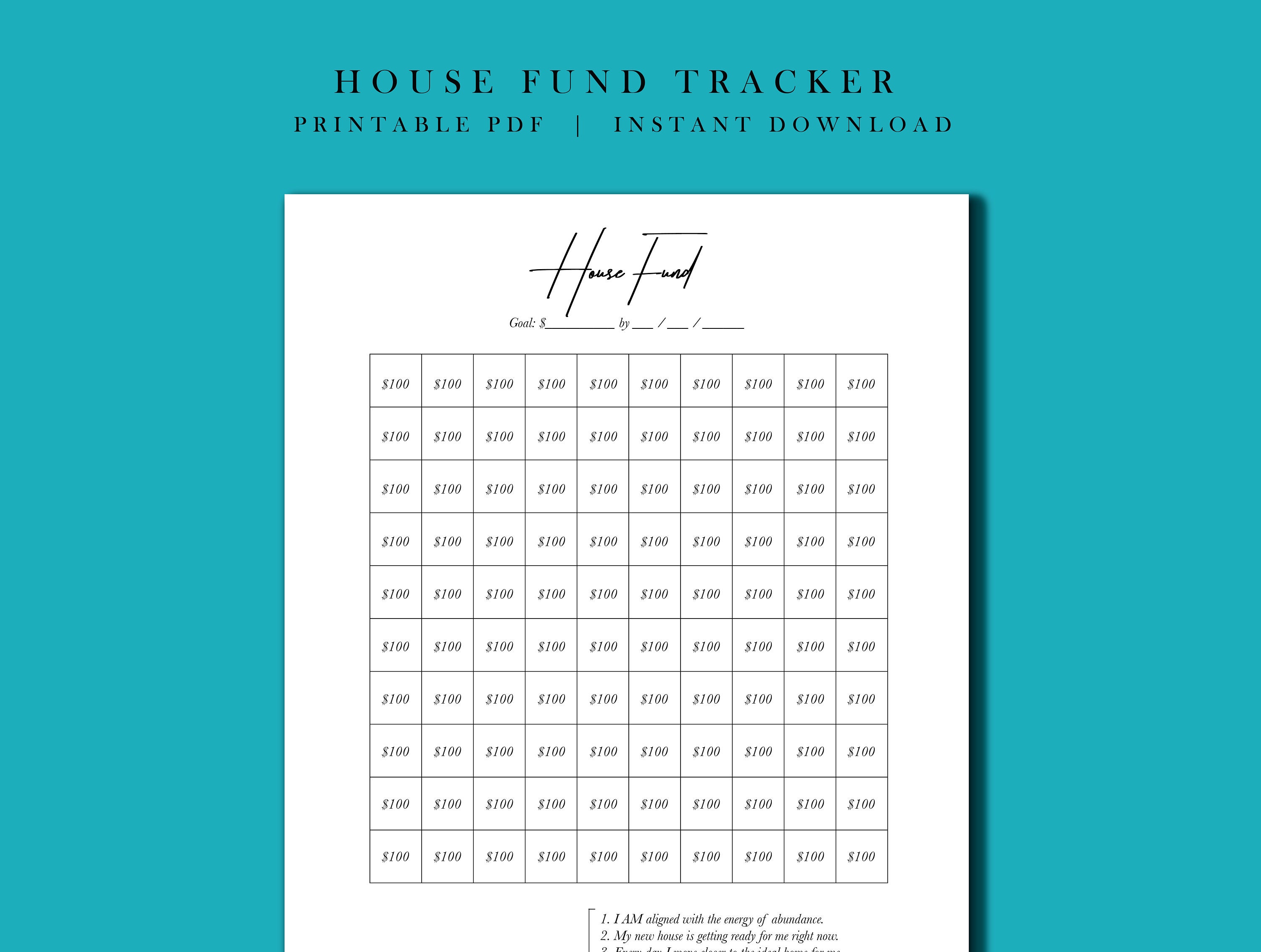 Printable House Fund Tracker With Affirmations | Instant Download - Etsy