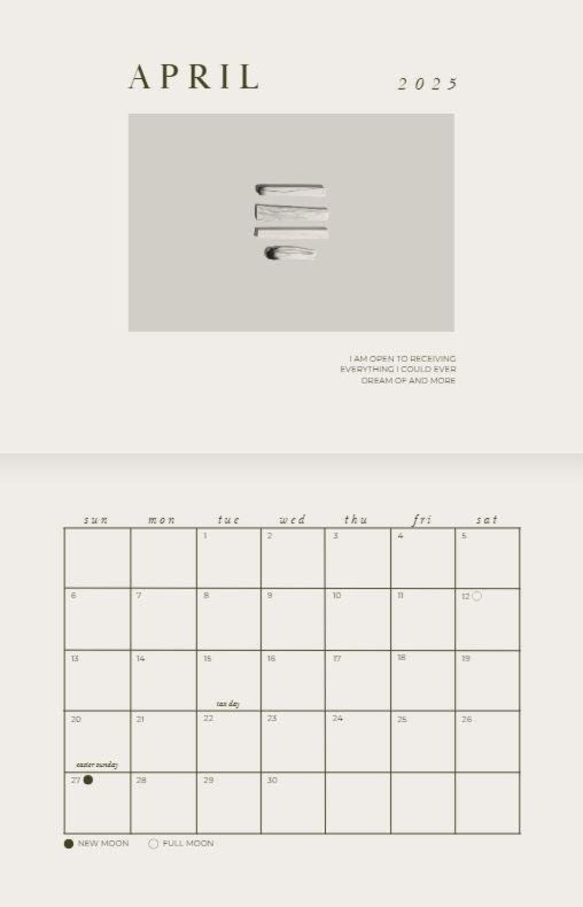 2025 Minimalist Monthly Calendar With Affirmations | Printable and ...