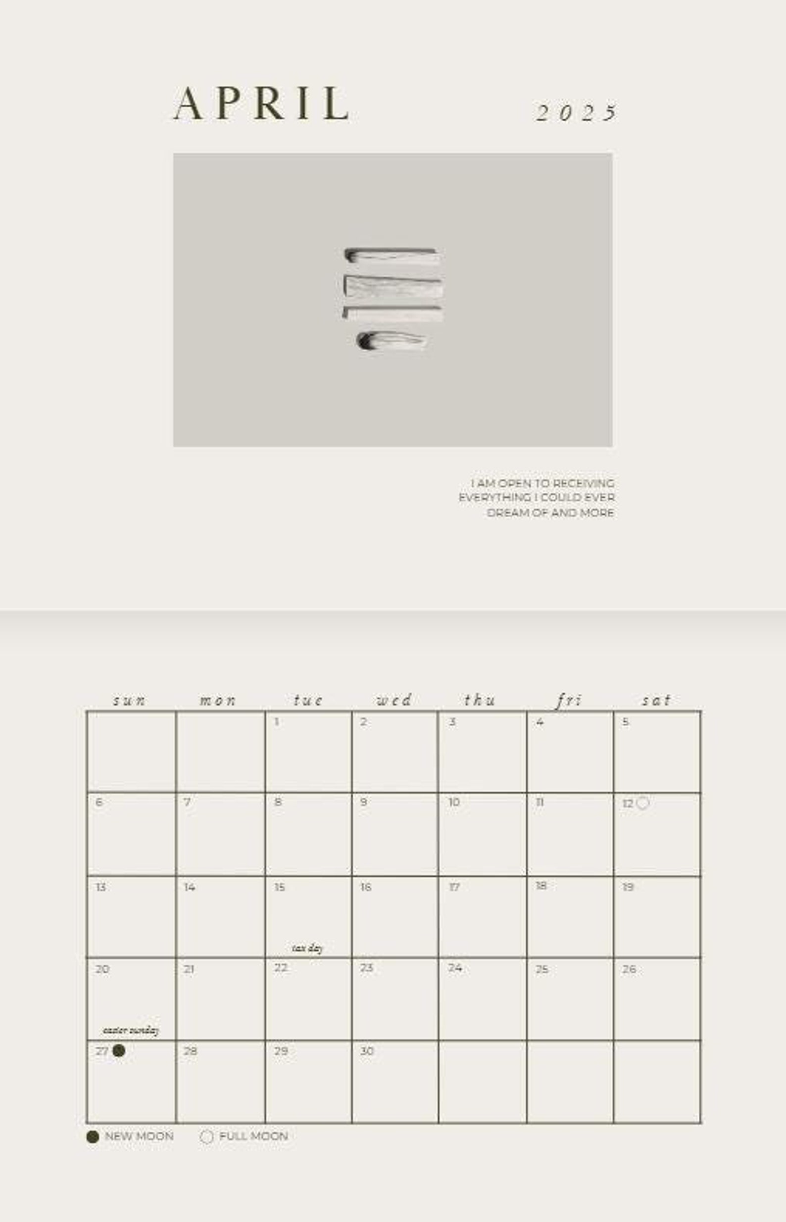2025 Minimalist Monthly Calendar With Affirmations | Printable and ...