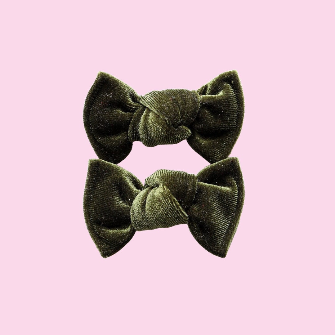 Green Velvet Knot Pigtail Bows, Velvet Pigtail Bows, Green Pigtail Bows ...