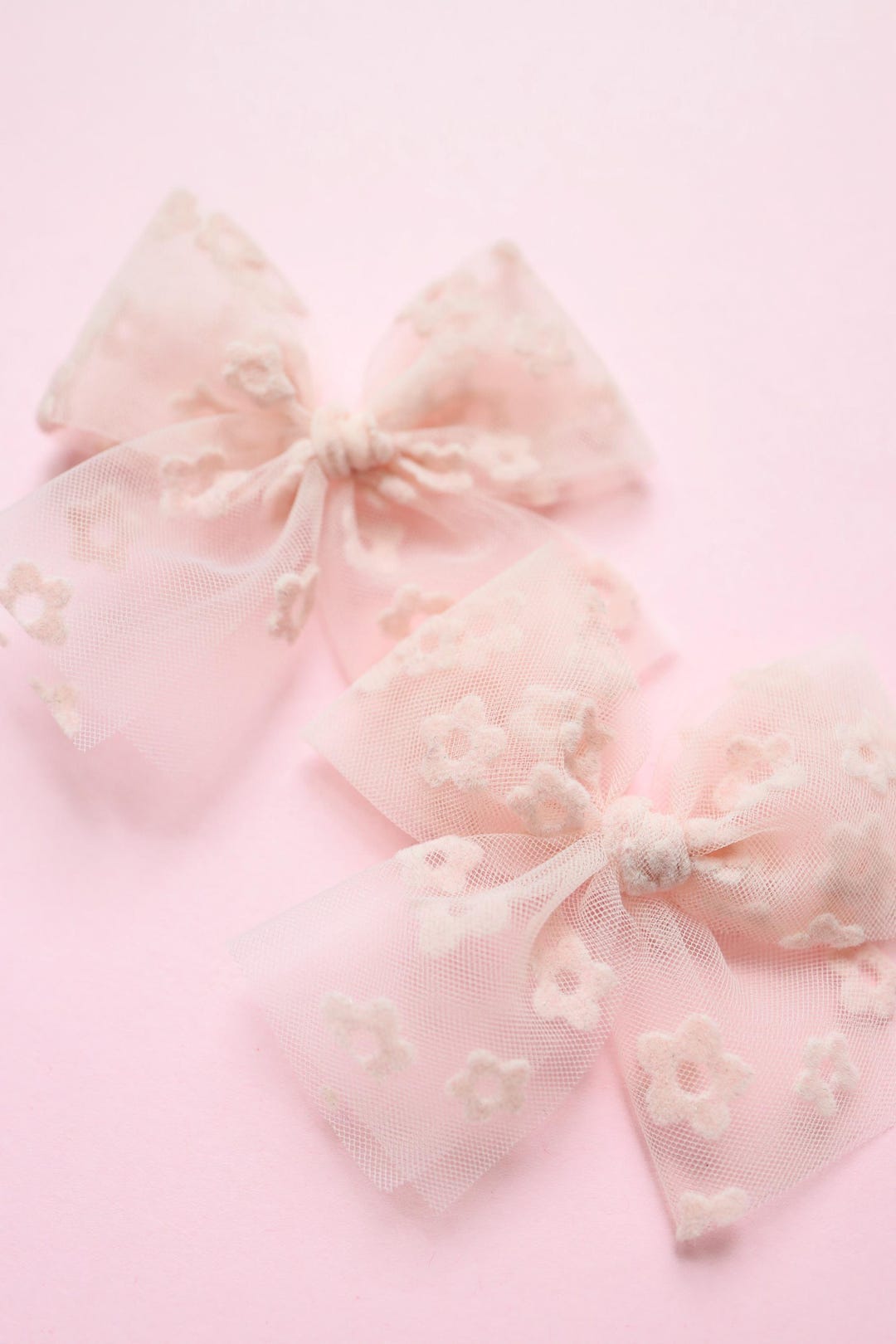 Pink Flower Tulle Pigtail Bows, Pink Daisy Pigtail Bows, Spring Pigtail ...