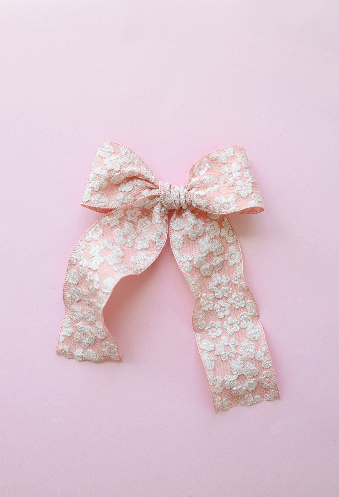 Pink Daisy Ribbon Bow, Pink Flower Ribbon Bow, Floral Hair Bow, Flower ...