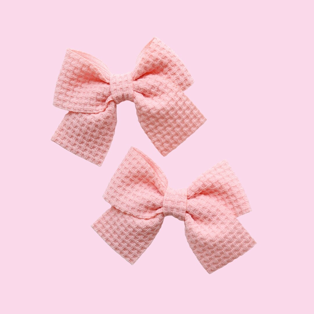 Mini Blush Pink Pigtail Knot Bows, Waffle Knit Pigtail Bows, Pink ...