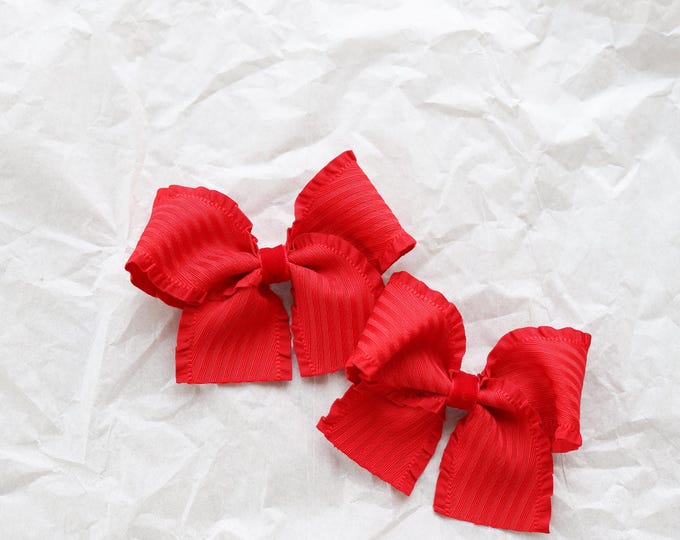 Red Heart Tulle Pigtail Bows, White Tulle Bows, Heart Pigtail Bows, Red ...