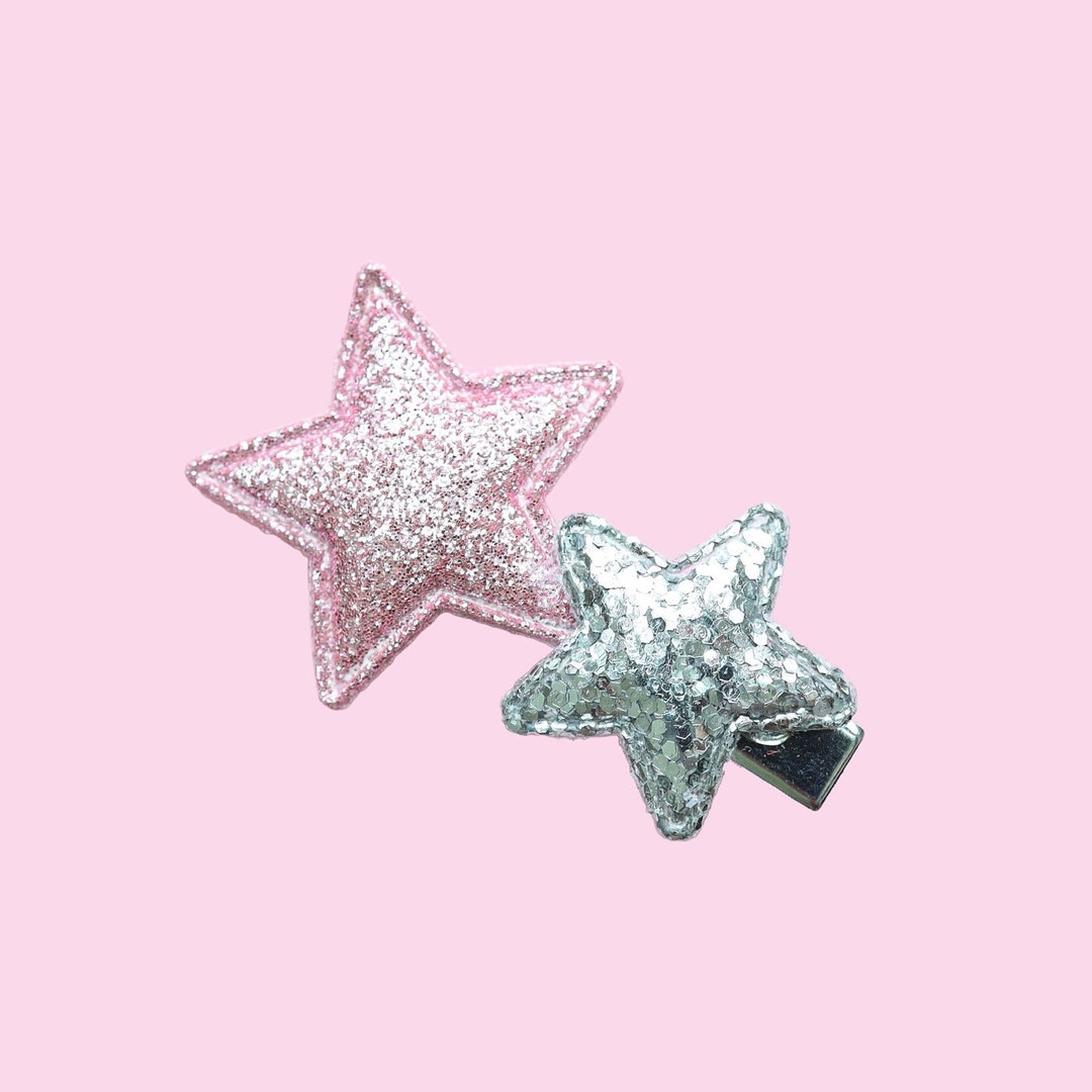 Glitter Star Hair Clip, Star Hair Clips, Toddler Hair Clips, Pink Star ...