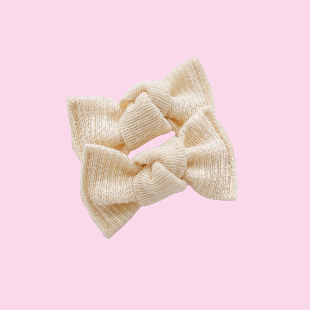 Cream Ribbed Pigtail Knot Bows, Knotted Pigtail Bows, Cream Pigtail ...